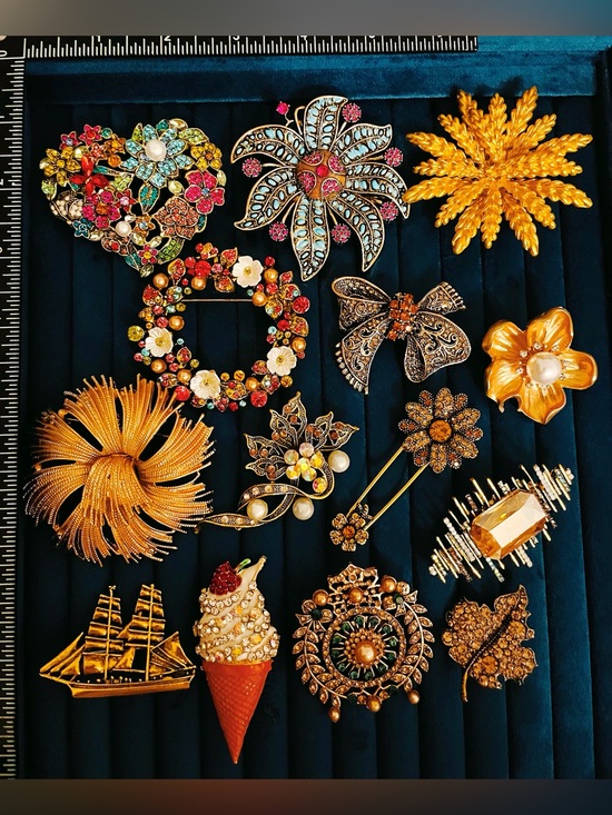 Accessories | Lot 14pc Rhinestone Floral Bow Ship Ice Cream Pearl Gold ...
